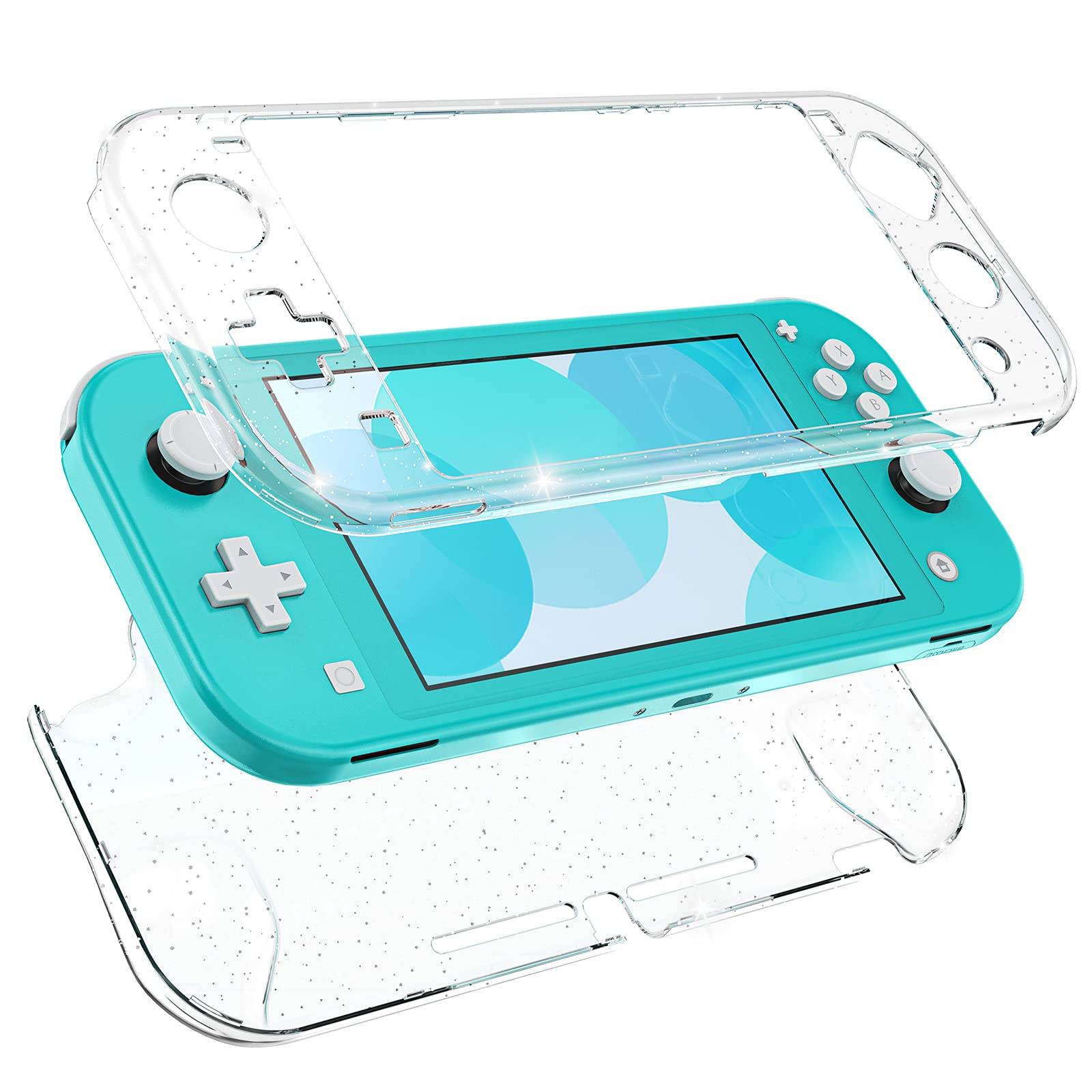 HEYSTOP Case Compatible with Nintendo Switch Lite, with Tempered Glass Screen Protector and 4 Thumb Grip, Front and Back, All-Round Protective case (Clear)