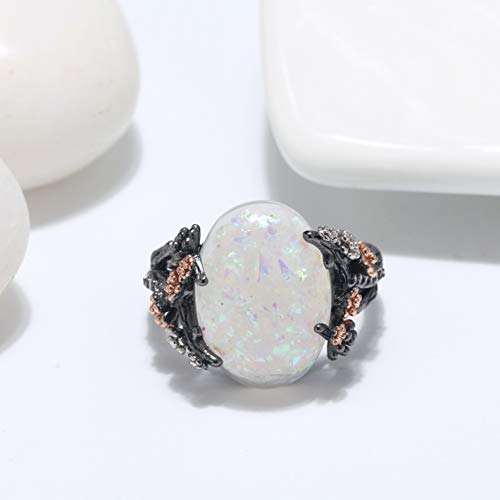 Ginger Lyne Collection Henrietta Simulated Fire Opal Ring for Women - Elven Gothic Black Plated for Engagement Promise or Statement -Tree Branch Flower Design Setting
