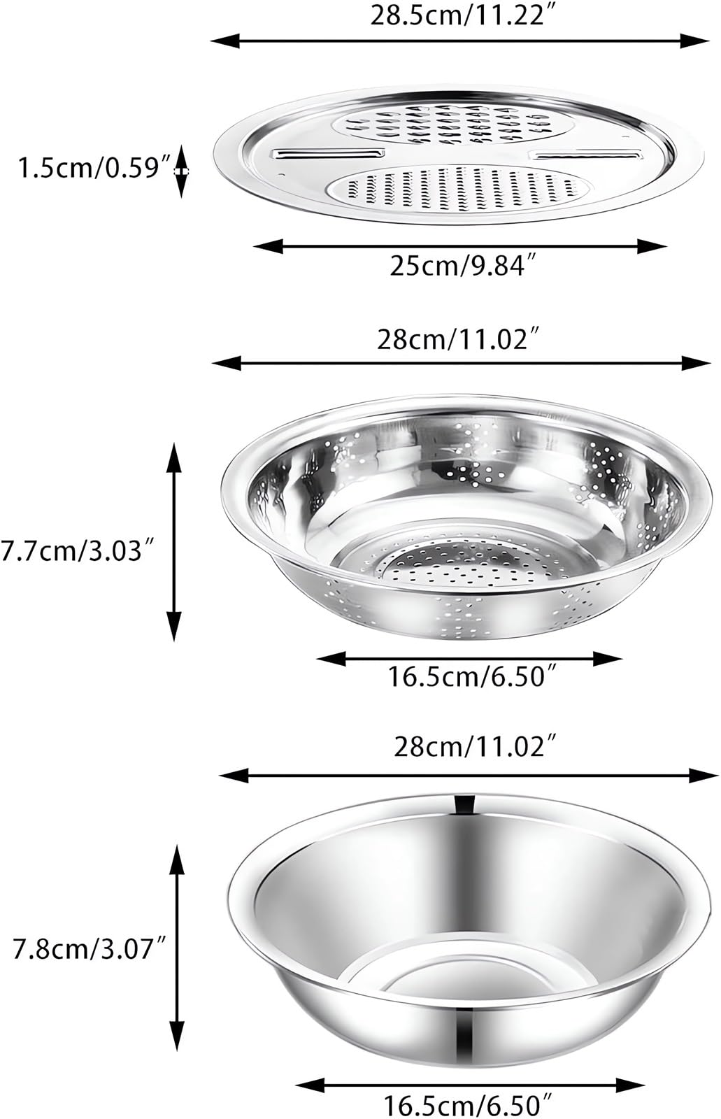 Germany Multifunctional Stainless Steel Basin - 2024 New Colander Strainer Set, Salad Spinner Fruit Vegetable Rice Washing Strainer Basket Bowl, Rice Rinser Food Graters with Container (DI-9.45in)