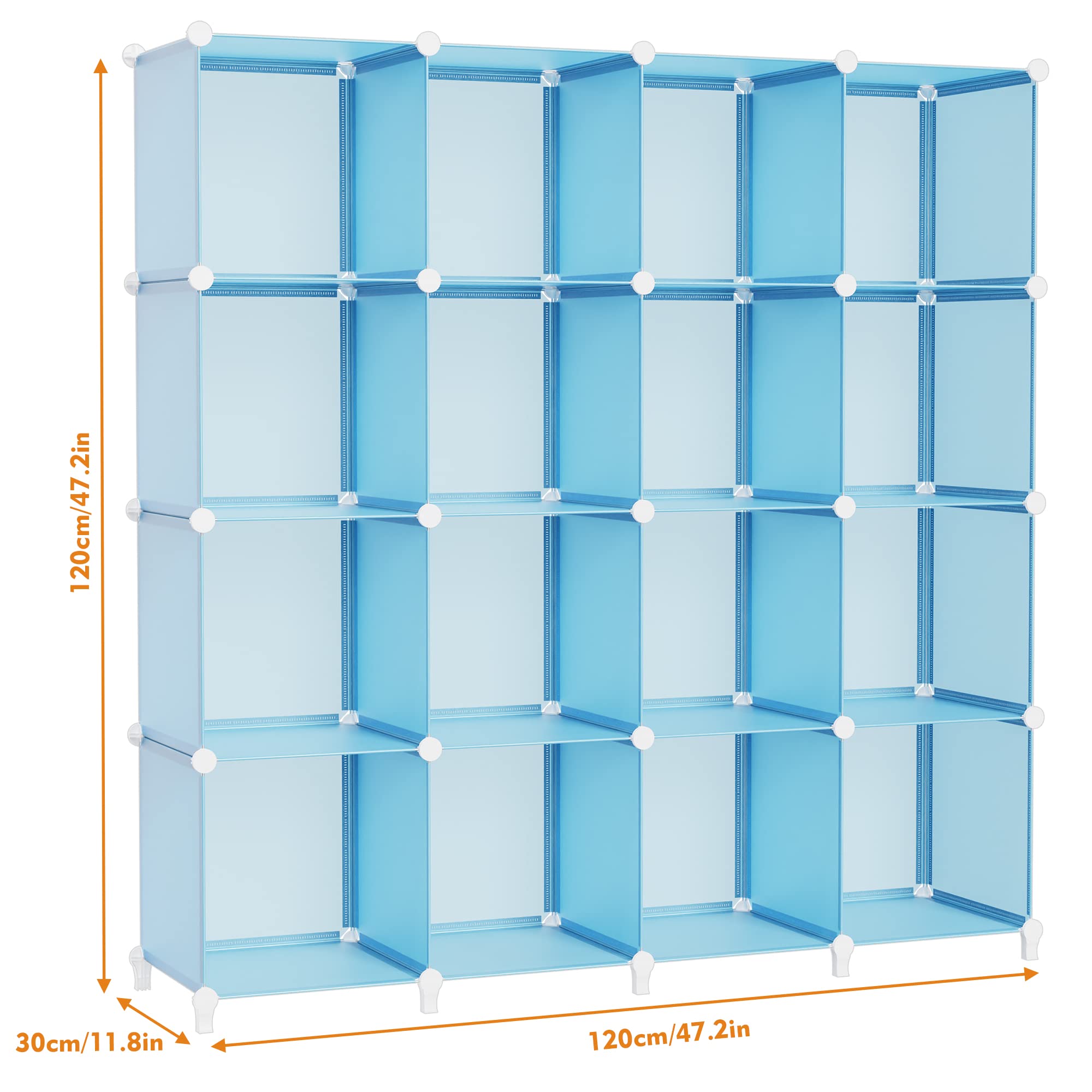 HOMIDEC Cube Storage Organizer 16-Cube Storage Shelf, Closet Organizer for Garment Racks, Closet Organizers and Storage with Metal Hammer, Bookshelf for Kids, (48.4 L x 12.2 W x 48.4 H Inches)