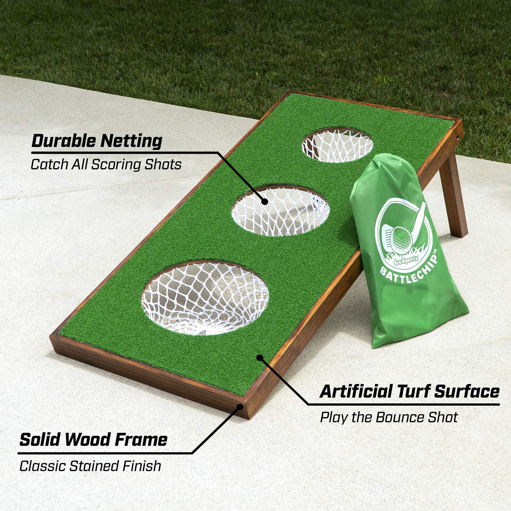 GoSports BattleChip PRO Golf Cornhole Game - Includes 4 ft x 2 ft Chipping Target, 16 Foam Balls, Hitting Mat, and Scorecard