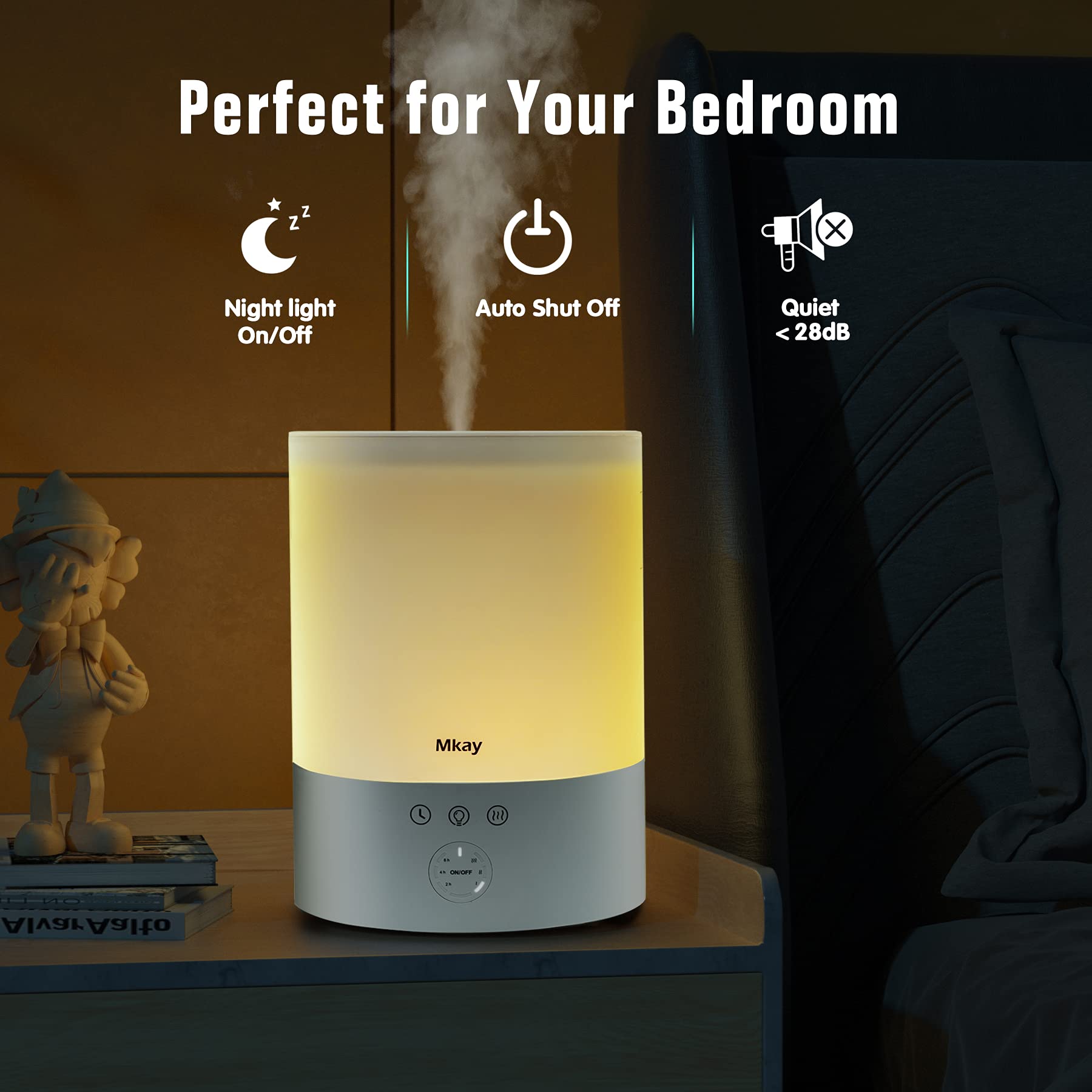 Humidifiers for Bedroom Large Room: 2.5L Top Fill Cool Mist Humidifiers for Home Kids Baby Nursery with Night Light | Ultrasonic Air Humidifier with Essential Oil Diffuser 28dB Whisper Quiet Adjustable Mist Auto Shut Off 12-30H Run Time