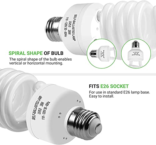 Simple Deluxe 4-Pack Reptile Compact Fluorescent Lamp Light Bulb for Rainforest Tropical Terrarium, Lizard, Turtle, UVB 5.0, 26W White