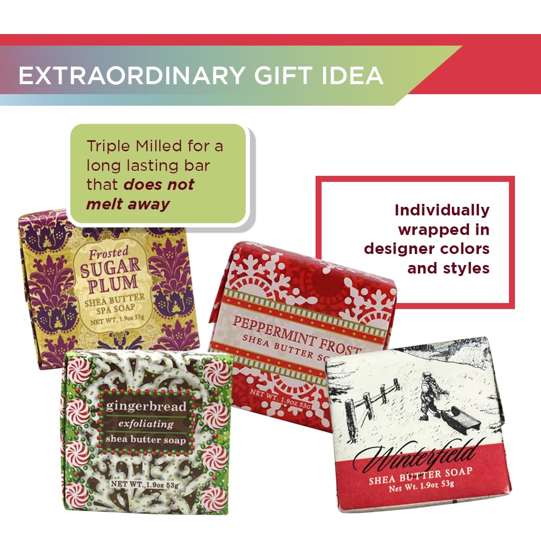 Greenwich Bay Trading Shea Butter Soap Sampler - Boxed Set of 4 Assorted Scents (Christmas Holiday 4)