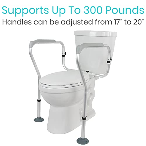 Vive Toilet Rail - Bathroom Safety Frame - Medical Railing Helper for Elderly, Handicap, Disabled, Seniors - Bariatric Assist Handrail Grab Bar - Adjustable Height, Padded Arms Fit Most Toilets