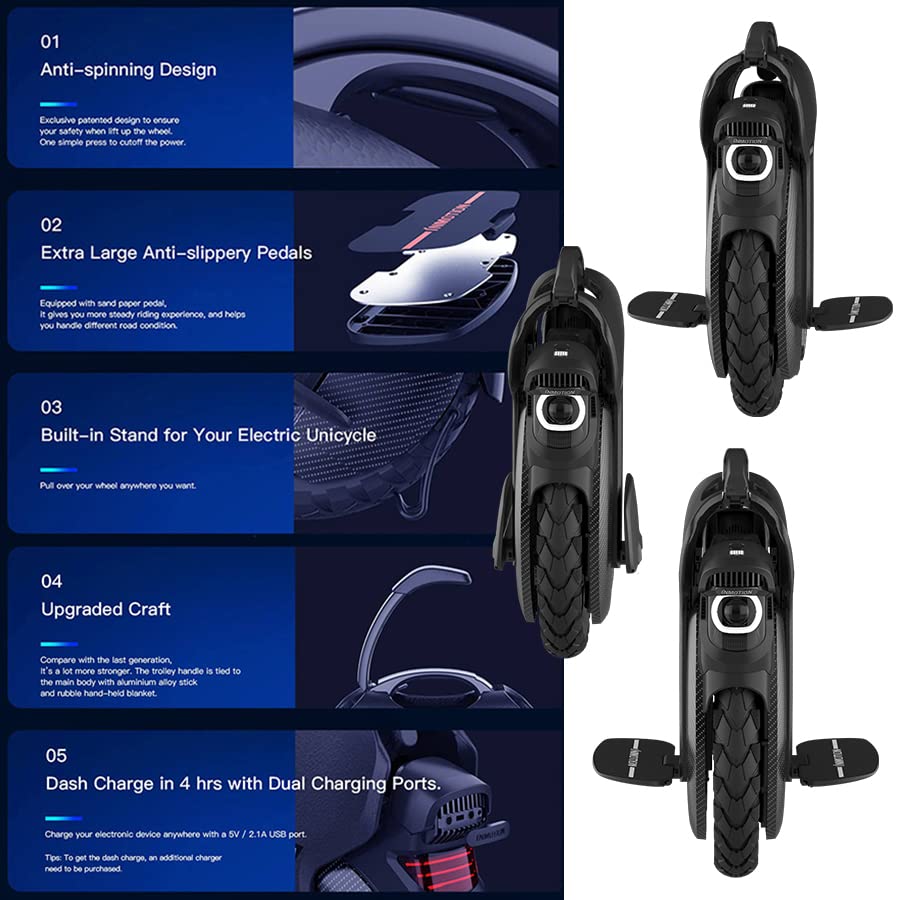 InMotion V11 Electric Unicycle 31 mph 75 Miles Mileage with Built-in Adjustable Suspension Safe and Comfortable Cruising EUC (US Plug), black, 21.18*18.1*5.82 inch