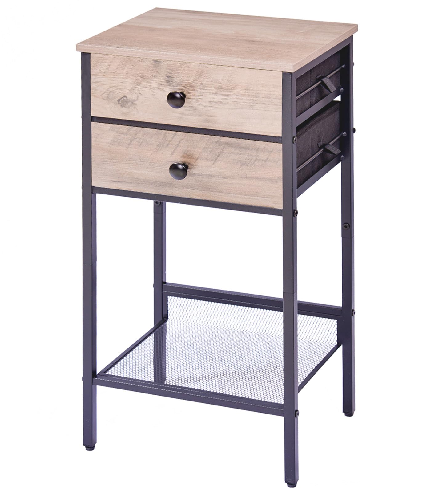 YSVCO Tall Nightstand, Bedside Table with 2 Fabric Drawers, 26.3" Tall End Table for Small Spaces, Industrial Telephone Table, Small Side Table Stand for Bedroom Black EB70BS