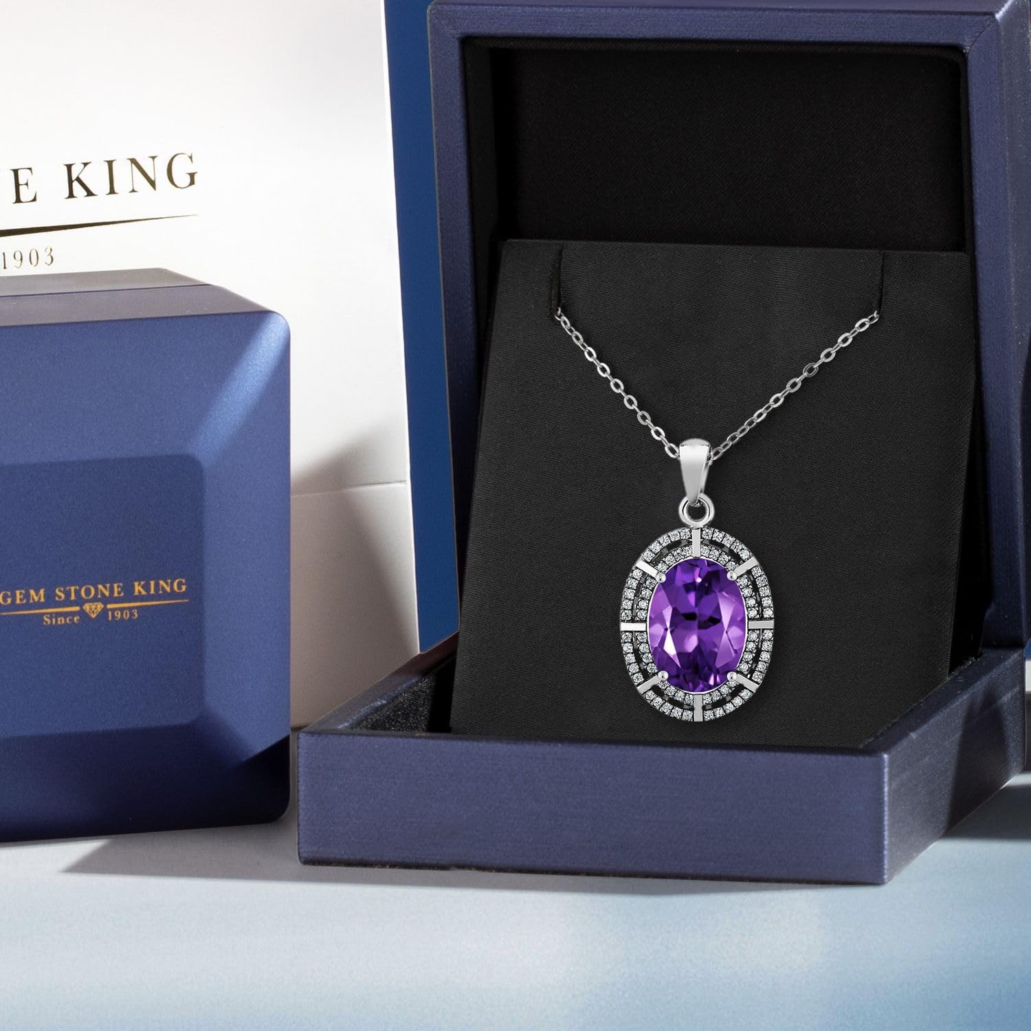 Gem Stone King 925 Sterling Silver 14X10MM Oval Gemstone Birthstone Pendant Necklace for Women with 18 Inch Silver Chain