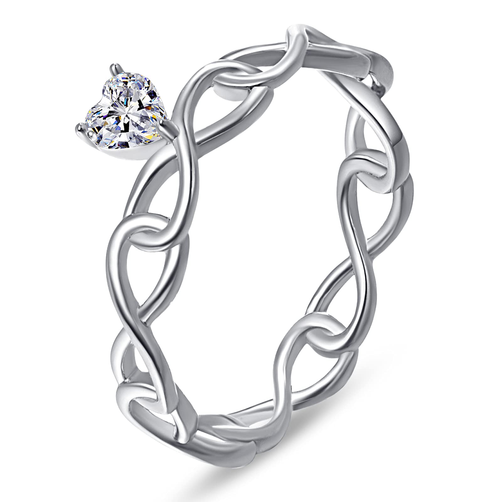 KINGWHYTE S925 Sterling Silver Ring Infinity Love Heart Rings Simple Band Rings for Women Size 7-9 (9)