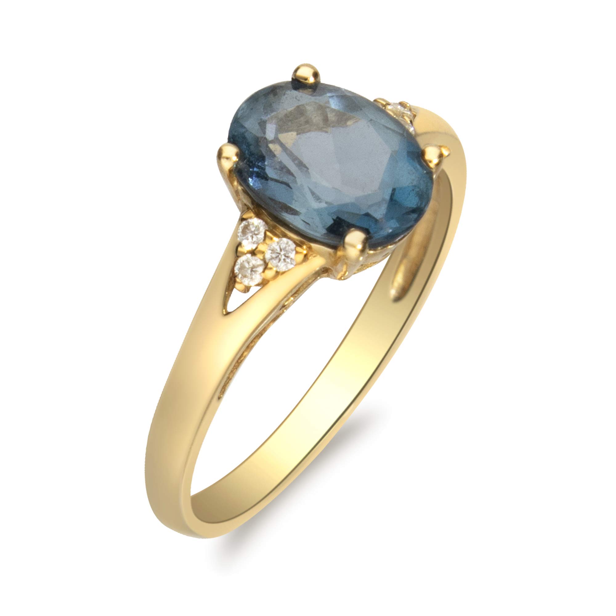 Gin & Grace 10K Yellow Gold Genuine London Blue Topaz Ring with Diamonds for Women | Ethically, authentically & organically sourced (Oval-Cut) Shaped London Blue Topaz Hand-Crafted Jewelry for her