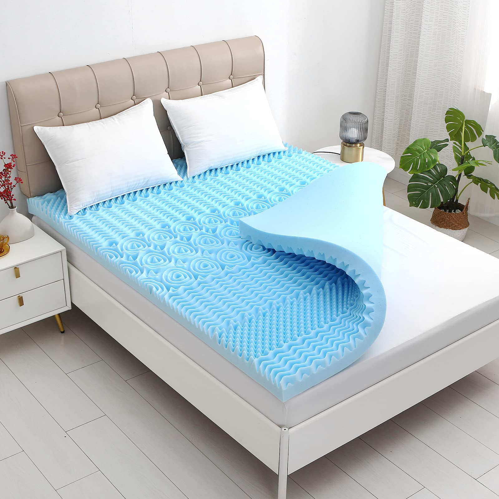 YUGYVOB Twin Size Mattress Topper, Cooling Gel Infused Mattress Topper,7 Zone Egg Crate Foam, CertiPUR-US Certified, 3-Inch (38 * 75 Inch)