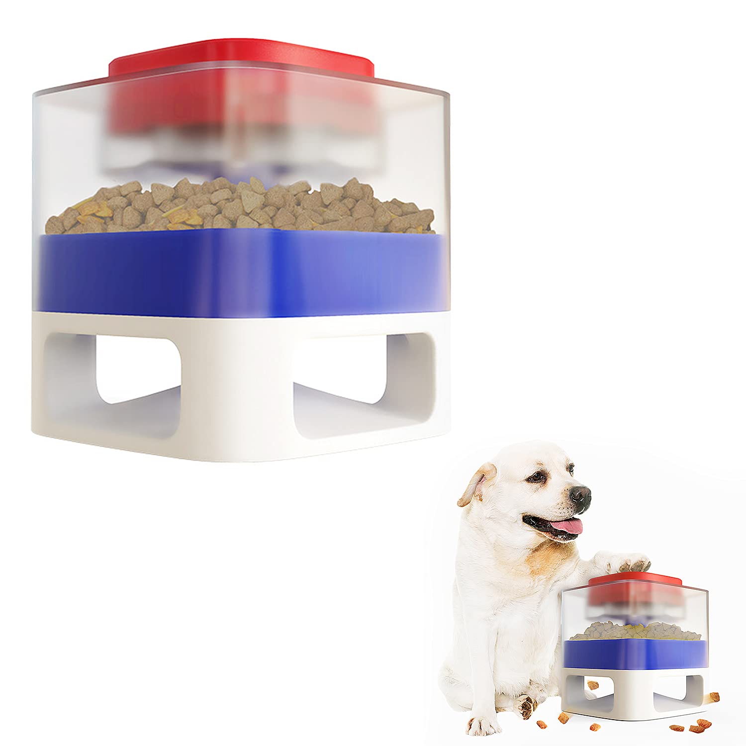 Gesuche Pet Automatic Feeder+Pet Slow Feeder,Interactive Dog Toys,Dog Food Dispenser Interactive Button Trigger Dog Treat Dispensing Toys Fun Feeding for Small Medium and Large Breed (Upper Half)