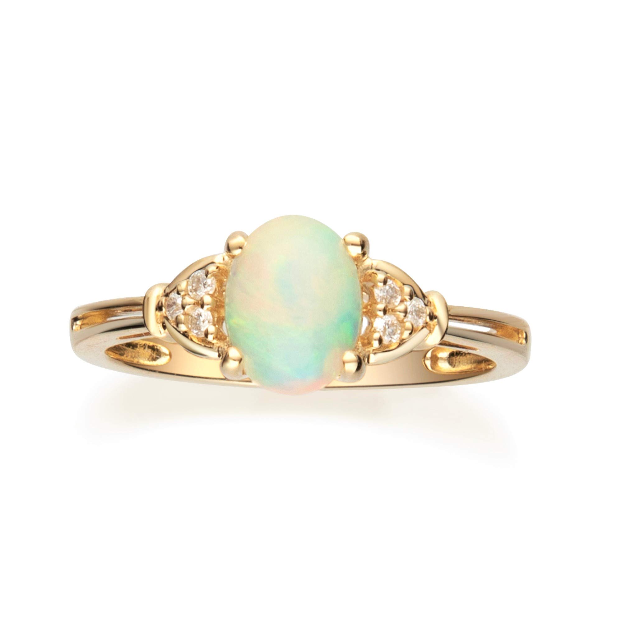 Gin & Grace 10K Yellow Gold Natural Opal Diamond (I1,I2) (Size 7) Propose Promise Ring for Women