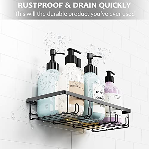 Tivisir Shower Caddy 4-Pack,Bathroom Storage Rack with Hook,Adhesive Shower Organizer &Drilling, Shower Organizer with Toothbrush Holder with Soap Rack,Rustproof Stainless Steel Shower Shelf (Black)