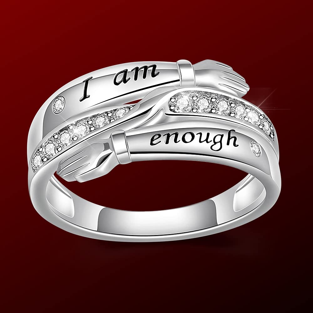 I Am Enough Hug Rings for Women Men Matching Engagement Promise Couple Hug Ring Sterling Silver Fidget Anxiety Size 7