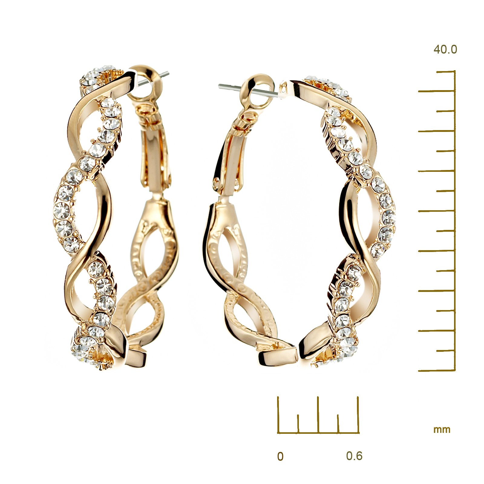 Gemini Women 18K Yellow Gold Plated Crystal Big Round Hoop Pierce Earring birthday Gift Sz 4cm Diameter