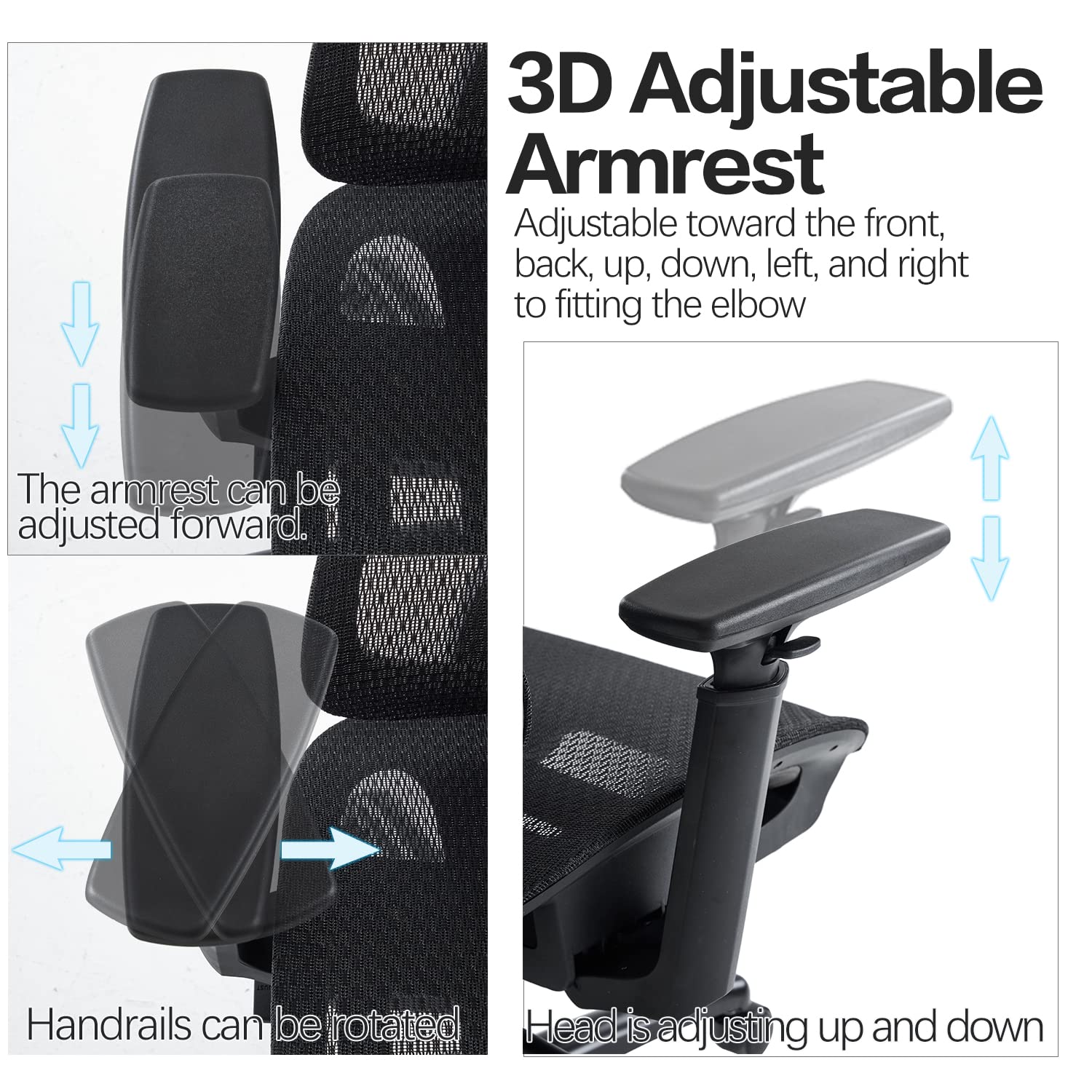 Homy Grigio Ergonomic Office Chair High Back Home Office Desk Chair with 3D Armrest Adjustable Headrest Lumbar Support Mesh Computer Chair with Swivel Tilt Function