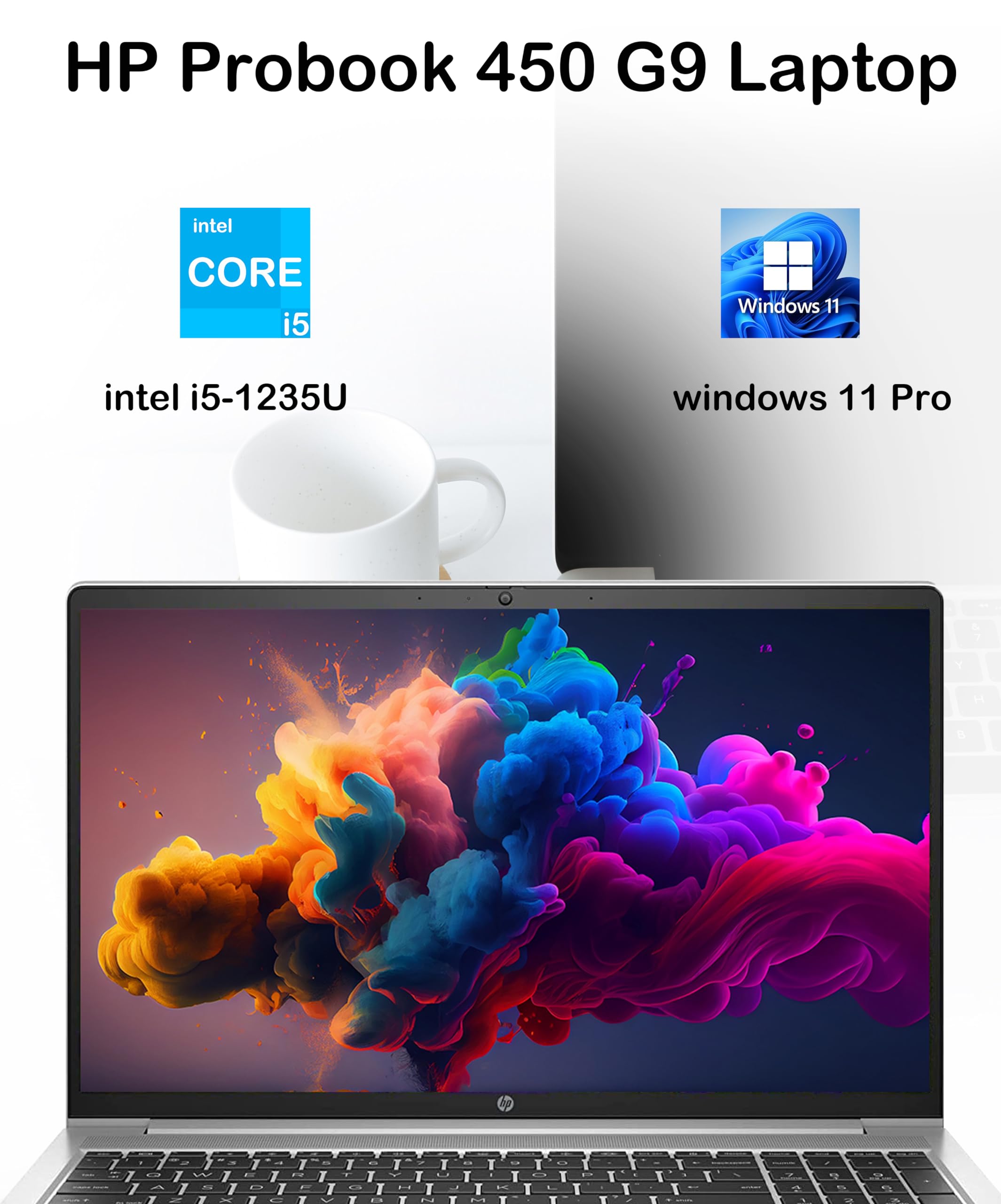 HP ProBook 450 G9 Business Laptop, 15.6 Inch FHD Display, Intel Core i5-1235U, 16GB RAM, 1TB SSD, Windows 11 Pro, Long Battery Life, Numeric Keypad, HDMI, PCM