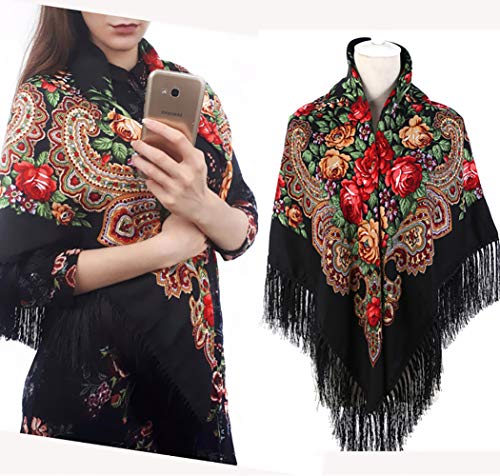 Gudessly Women's Traditional Scarf Wrap Tassel Shawl Fringes Neck Head Shawl Retro Scarf Floral Poncho Printing Shawl