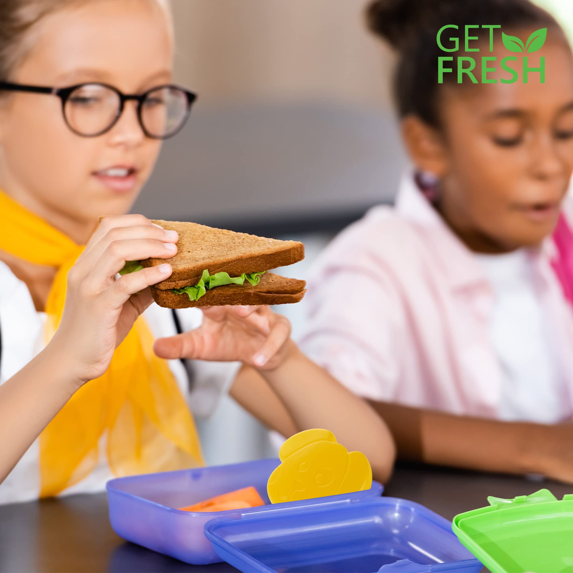 GET FRESH Mini Freezer Ice Packs for Lunch Boxes - 4-Pack Cute Small Ice Blocks for Cool Bags and Kids Lunch Box β Reusable Animal Freezer Blocks for Kids Lunch Cool Boxes Bags with 10 Food Picks