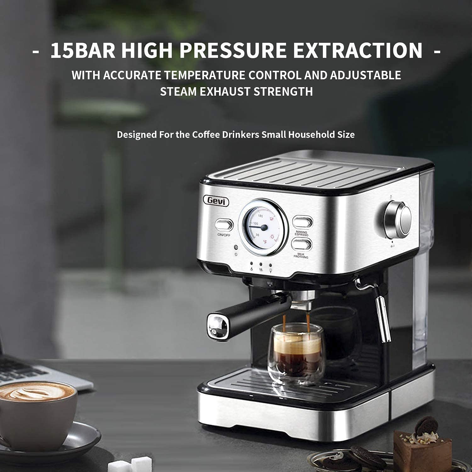 Gevi Espresso Machine, Espresso Maker with Milk Frother Steam Wand, Compact Espresso Super Automatic Espresso Machines for home Cappuccino, Latte