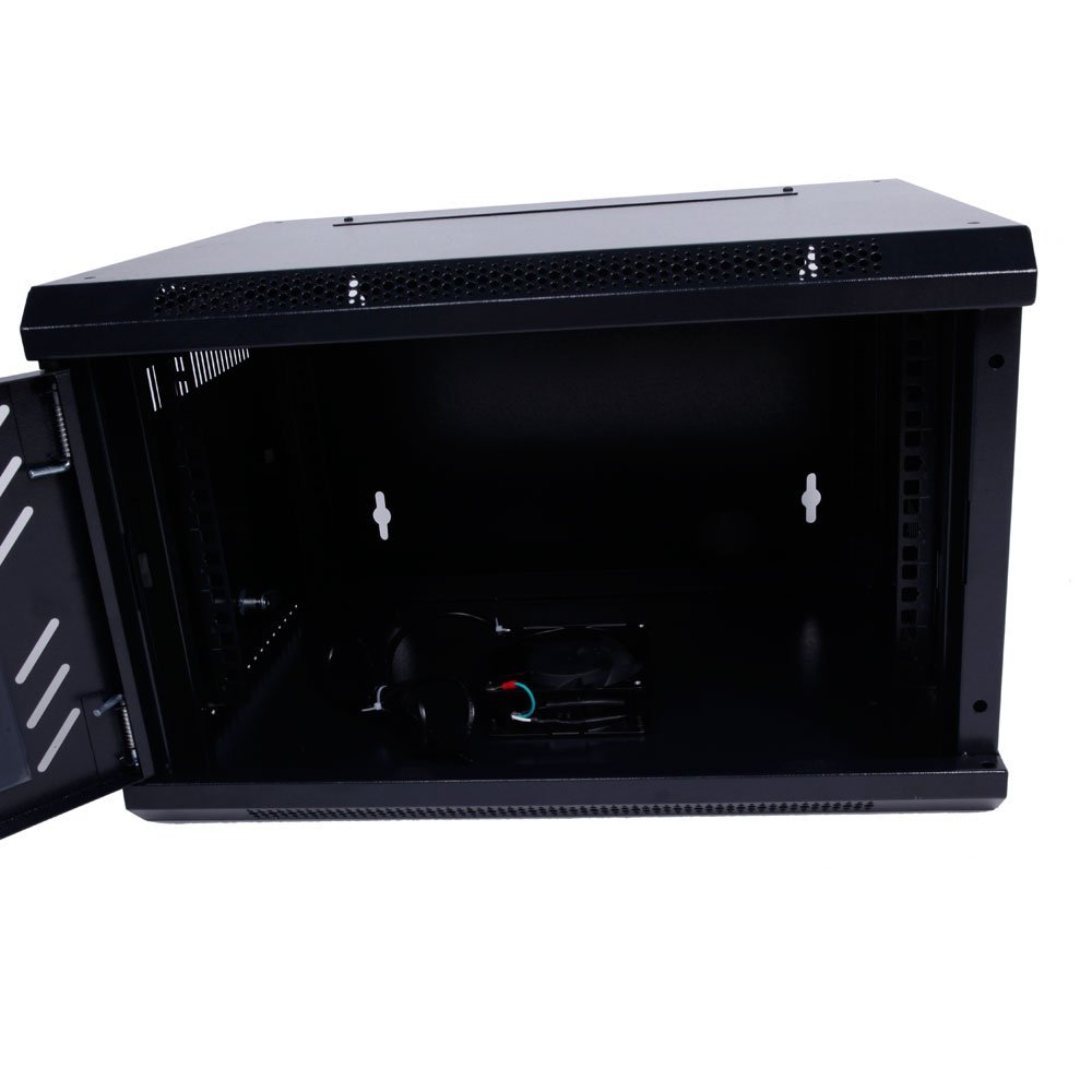 Goujxcy 6U Wall Mount Rack Server Cabinet Data Network Enclosure Server Network Rack with Cooling Fan Black