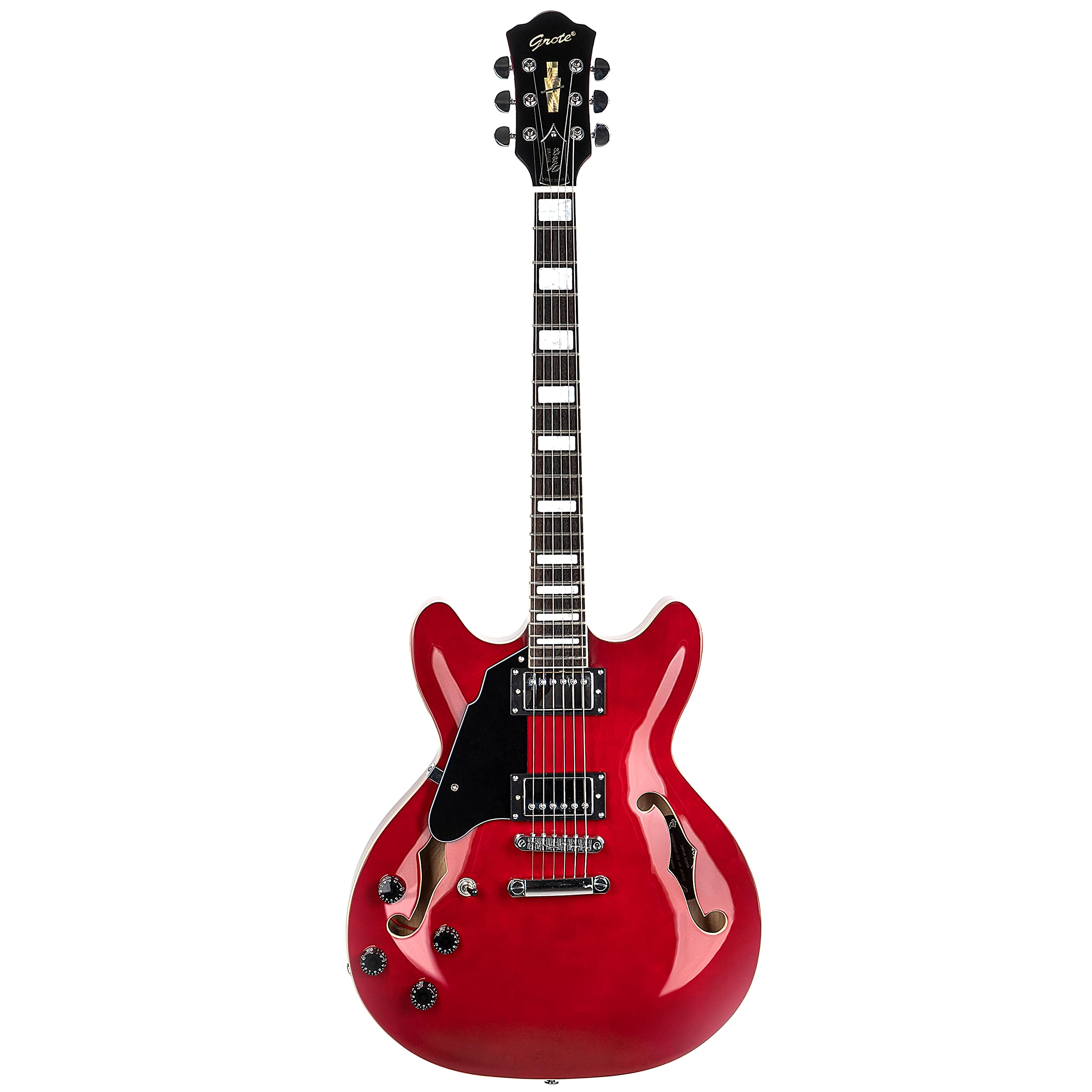 Grote Full Scale Left-Handed Electric Guitar Semi-Hollow Body Guitar Stainless Steel Frets(Cherry red)