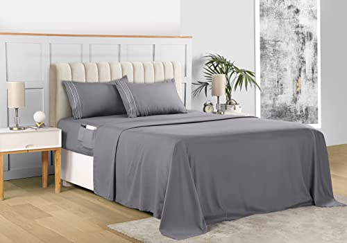 Utopia Bedding California King Sheet Set – Soft Microfiber 4 Piece Luxury Bed Sheets with Deep Pockets - Embroidered Pillow Cases - Side Storage Pocket Fitted Sheet - Flat Sheet (Grey)