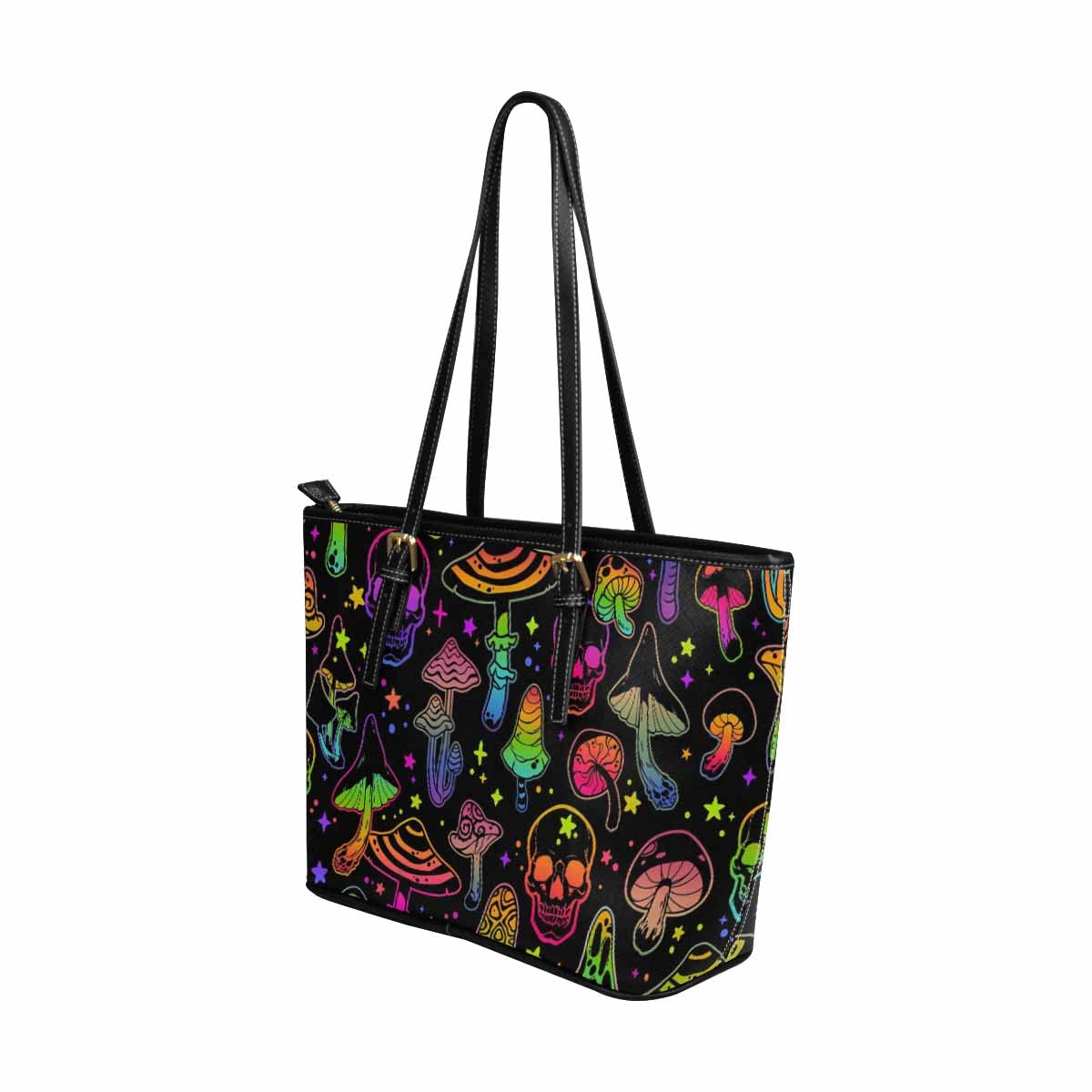 InterestPrint Mushrooms and Human Skulls Women's PU Leather HandBags Ladies Shoulder Bags Tote Bags Pattern