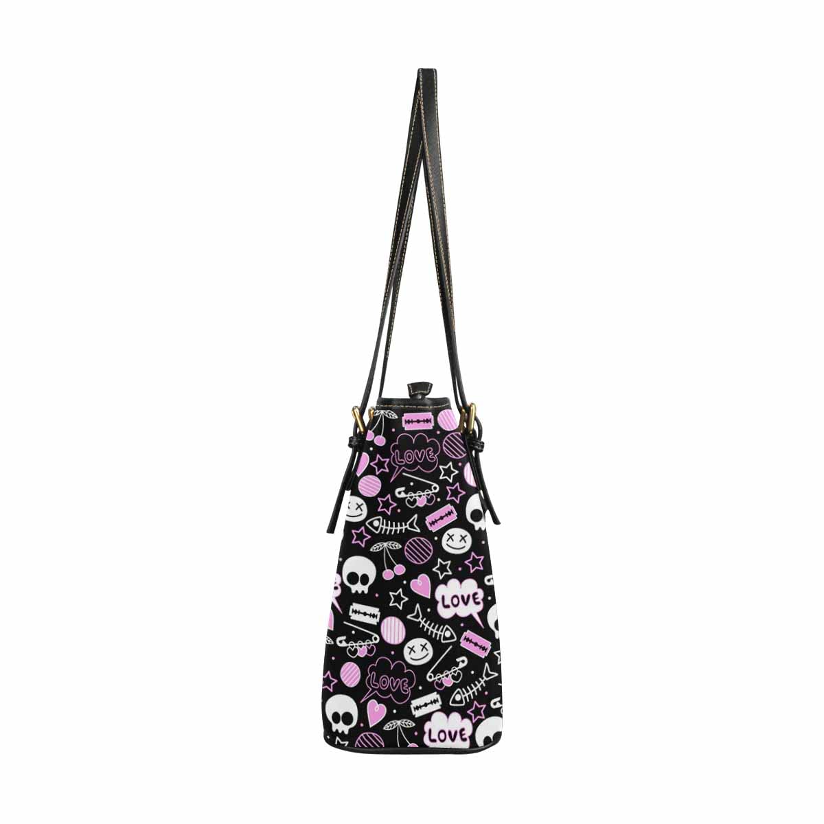 InterestPrint Skull and Heart PU Leather Tote Women Shoulder Handbags