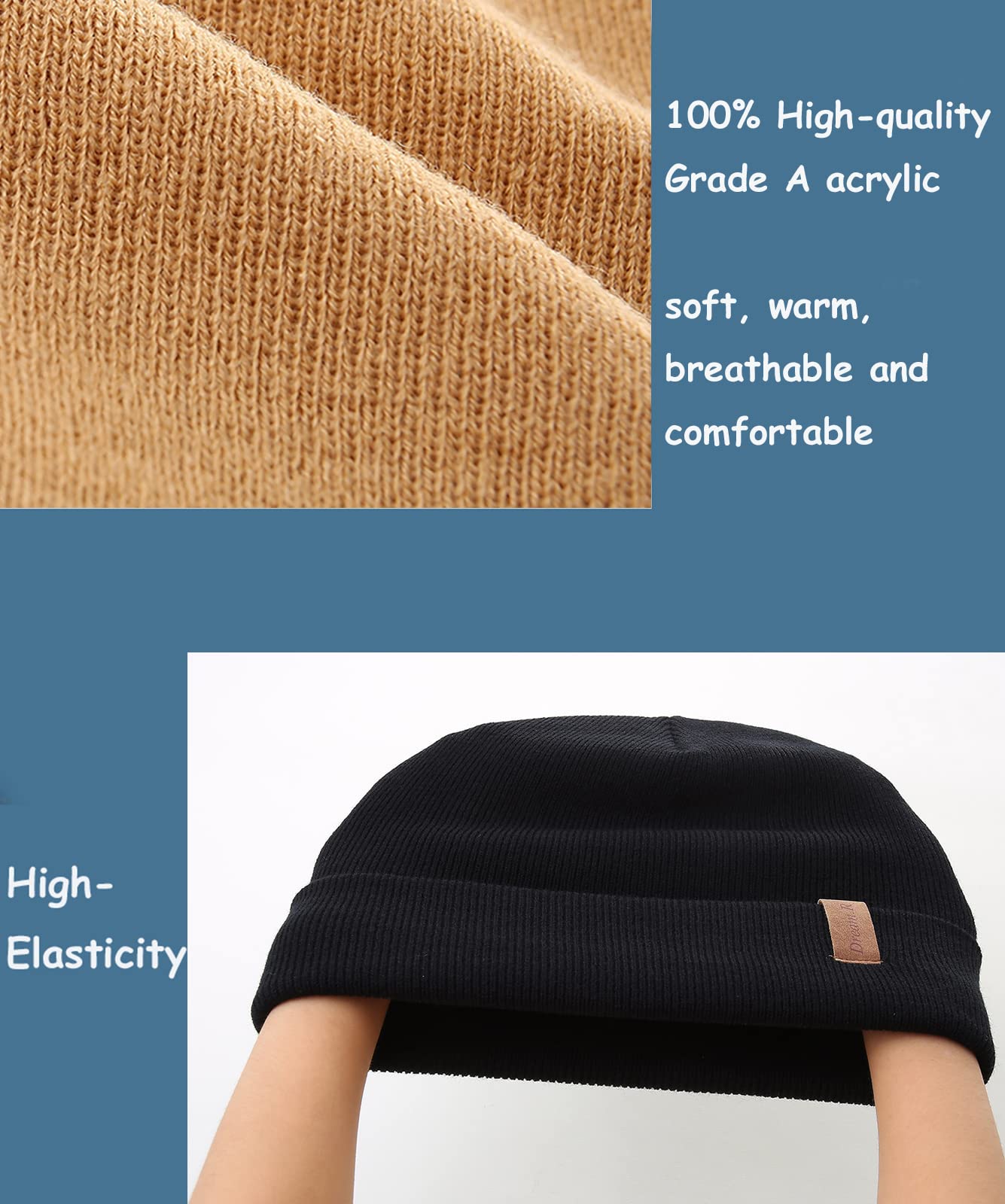 LMLALML 2PCS Womens Beanie Hat Warm Soft Upgraded Ladies Winter Hat Unisex Cuffed Beanie