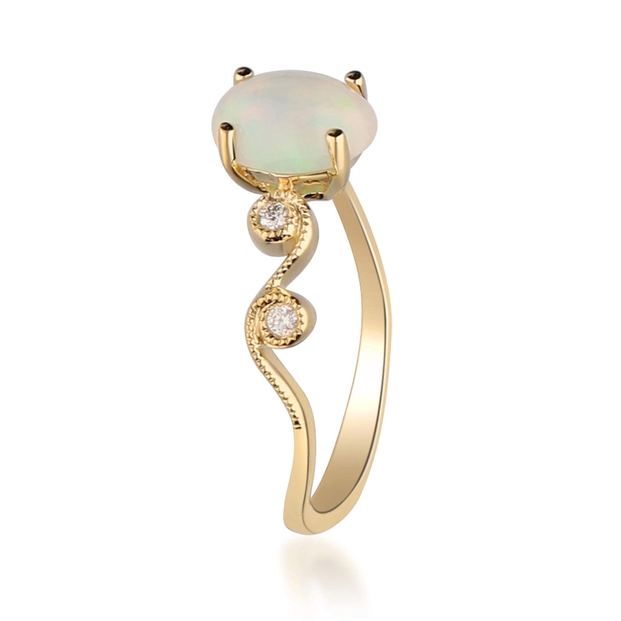 Gin & Grace 14K Yellow Gold Natural Ethiopian Opal Ring with Real Diamonds| Ethically, authentically & organically sourced (Oval) Shaped Opal Hand-Crafted Jewelry for her | Opal Ring for Women