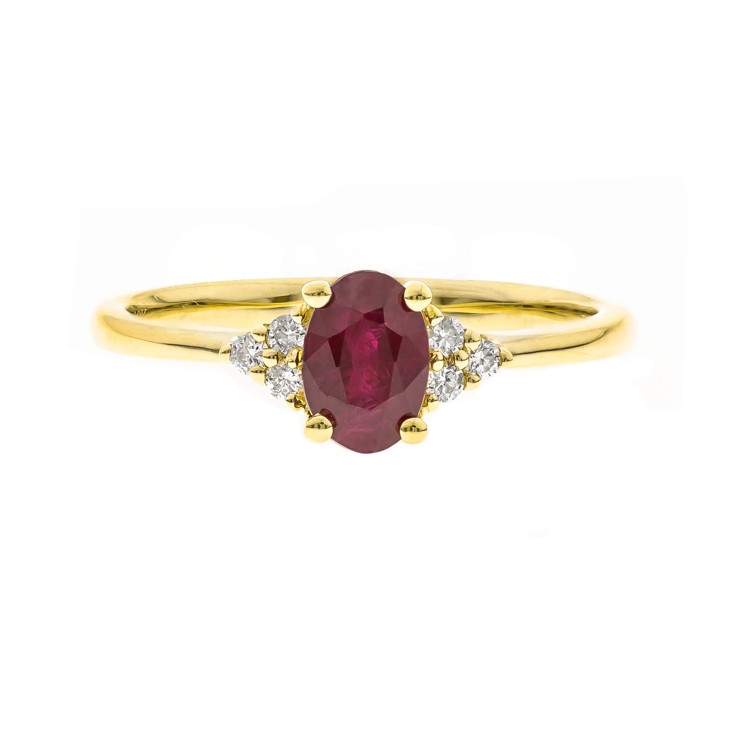 Gin & Grace 10K Yellow Gold Genuine Ruby Ring with Diamonds for women | Ethically, authentically & organically sourced (Oval) shaped Ruby hand-crafted jewelry for her | Ruby Ring for women