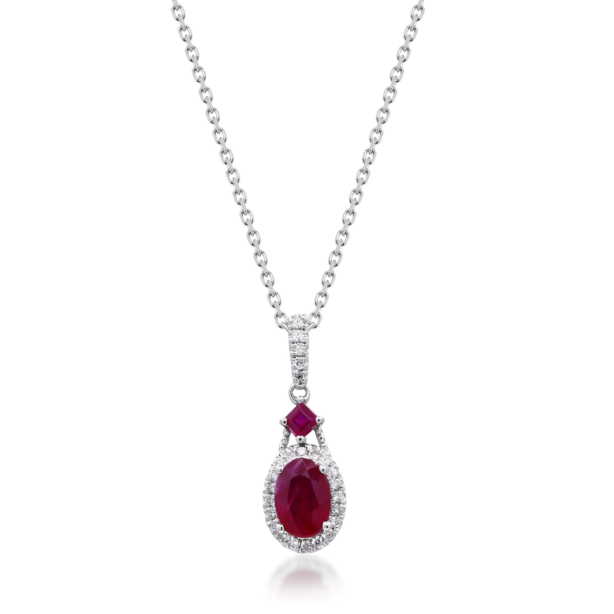 Gin & Grace 10K White Gold Genuine Ruby and Natural Diamond (I1) Pendant for Women.