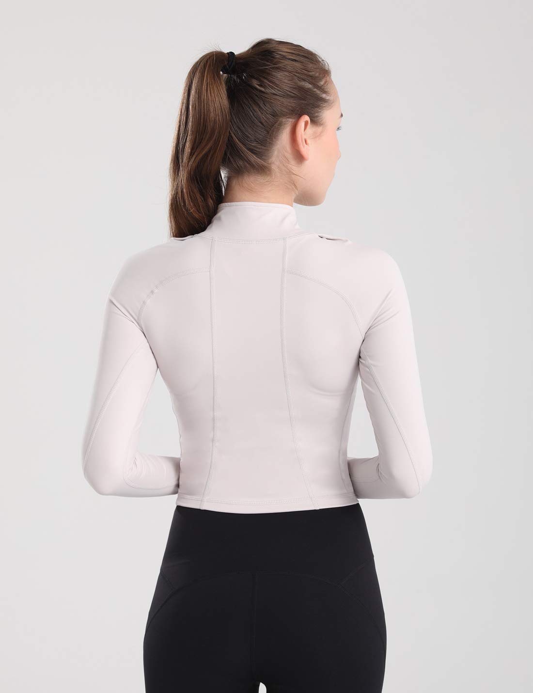 Locachy Women's Slim Fit Half Zip Workout Yoga Jacket Athletic Running Track Tops with Thumb Holes White Medium