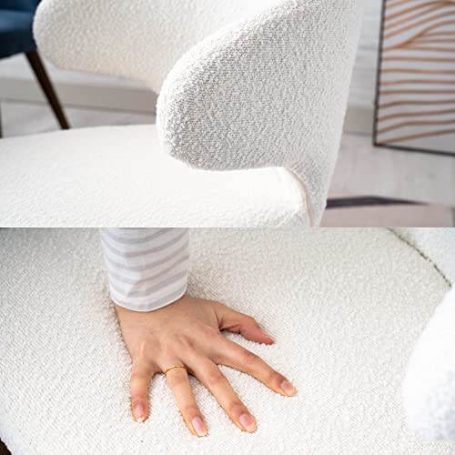 RIVOVA Upholstered Accent Arm Chairs Set of 4, Faux Sherpa Mid Century Modern Dining Chairs for Kitchen Dining Room Side Chairs with Wood Legs, White