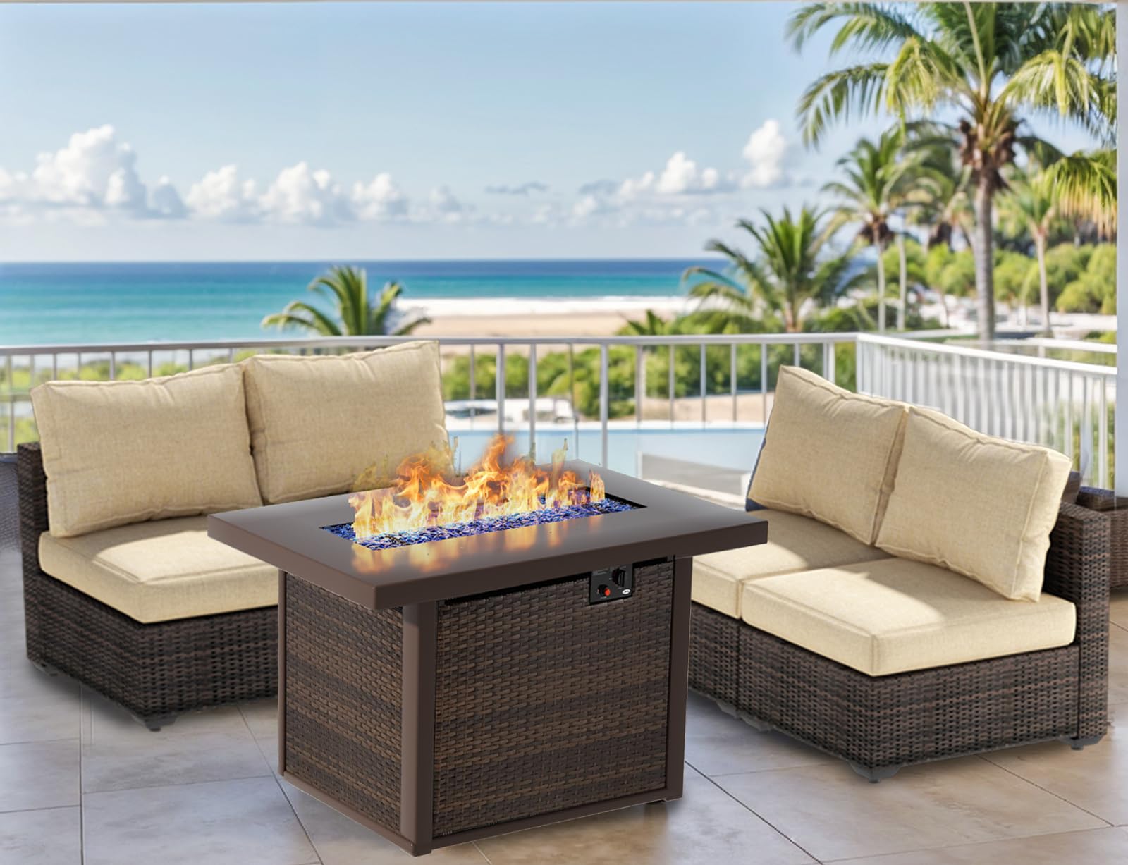 Grezone Patio Furniture Sets 6 Pieces Patio Sectional Outdoor Furniture Patio Sofa Chairs Set All Weather PE Rattan Wicker Couch Conversation Set with Thickened Cushions & Coffee Table