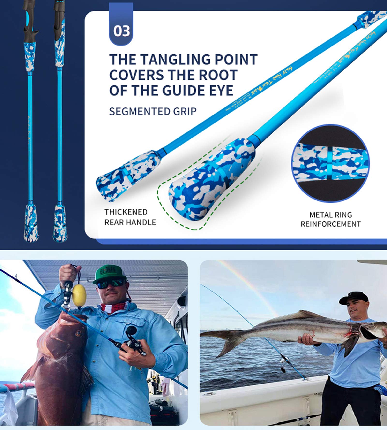 GOOFISH® Blue 6'6"(195cm) Saltwater Slow Pitch Jigging Rod PE3-6 Jig 150-500g-Casting Right Spiral Wrap
