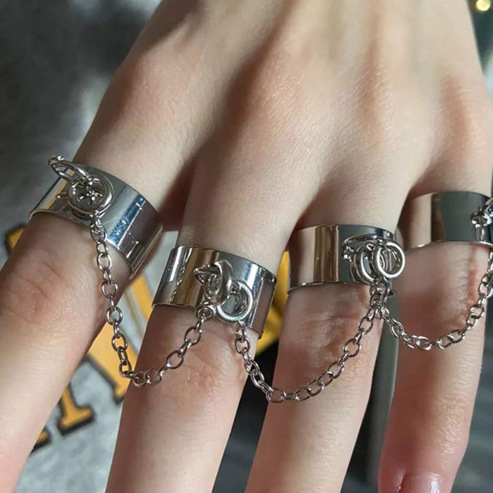 Generic Gothic Knuckle Ring Set Vintage Cross Chain Open Finger Rings Statement Ring Retro Adjustable Stackable Rings Set, 114642ATNQQ2, Small, Silver