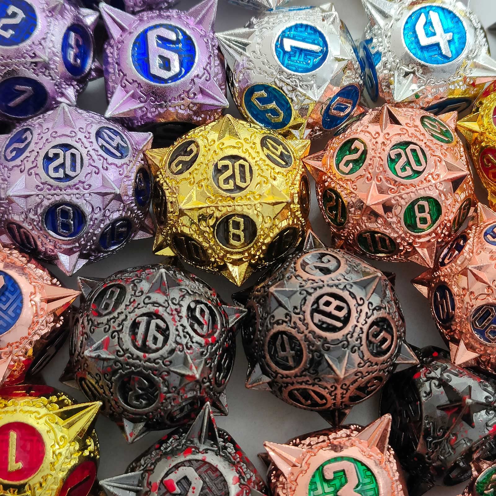 Metal Dice Set Round Polyhedral Rpg Dice 7 Large Dice Accessories Character Dressing Dice Game D&D Mtg Warhammer Pathfinder D4 D6 D8 D10 D10% D12 D20 Set Dice Pack Copper