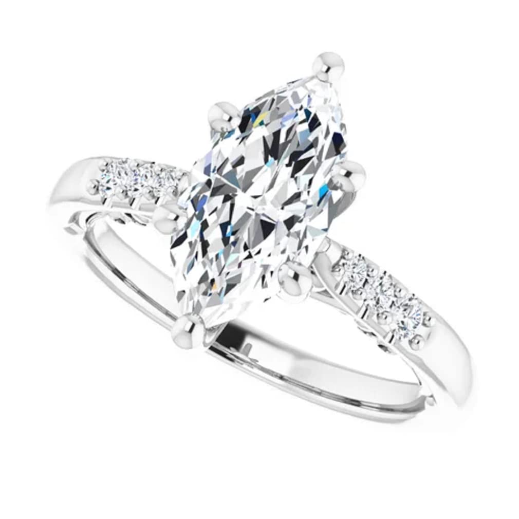 JEWELERYIUM 4 CT Marquise Cut Colorless Moissanite Engagement Ring, Wedding/Bridal Ring Set, Solitaire Halo Style, Solid Sterling Silver Vintage Antique Anniversary Promise Ring Gift for Her (6.5)