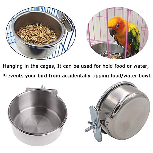 Tfwadmx Bird Feeding Dish Cups Parrot Food Bowl Clamp Holder Coop Cup, Bird Cage Water Bowl for Parakeet African Greys Conure Cockatiels Lovebird Budgie Chinchilla 2 Pack
