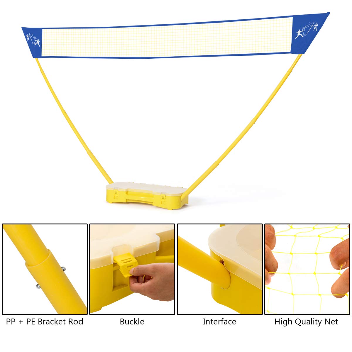 Goplus Portable Badminton Net Set, Volleyball Badminton Net with Storage Base, Rackets, Shuttlecocks, Freestanding Badminton Combo Set for Backyards, Beach, Family Outdoor Games (10FT- 4 Rackets)