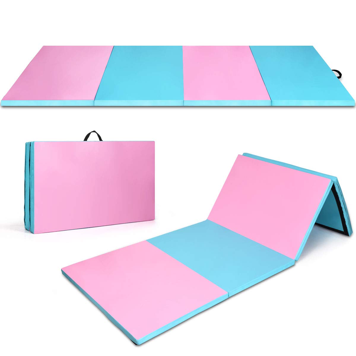 Giantex 4'x10'x2 Thick Gymnastics Mat, High Density Anti-Tear Folding Gymnastics Exercise Mats w/Carrying Handles, Hook and Loop Fastener