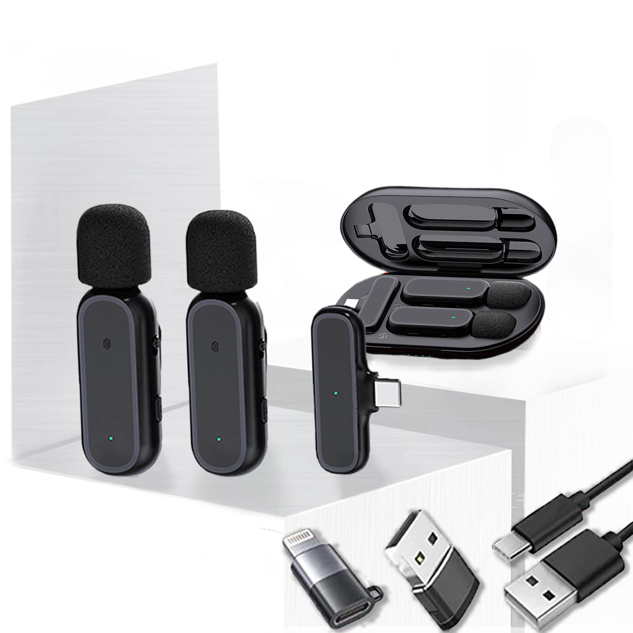 Heshenyqi 2 Pack Wireless Lavalier Microphone for iPhone iPad Android Professional with Charging Case, 3.6mm Jack, USB Connectivity, Portable, Compatible with Mainstream Devices