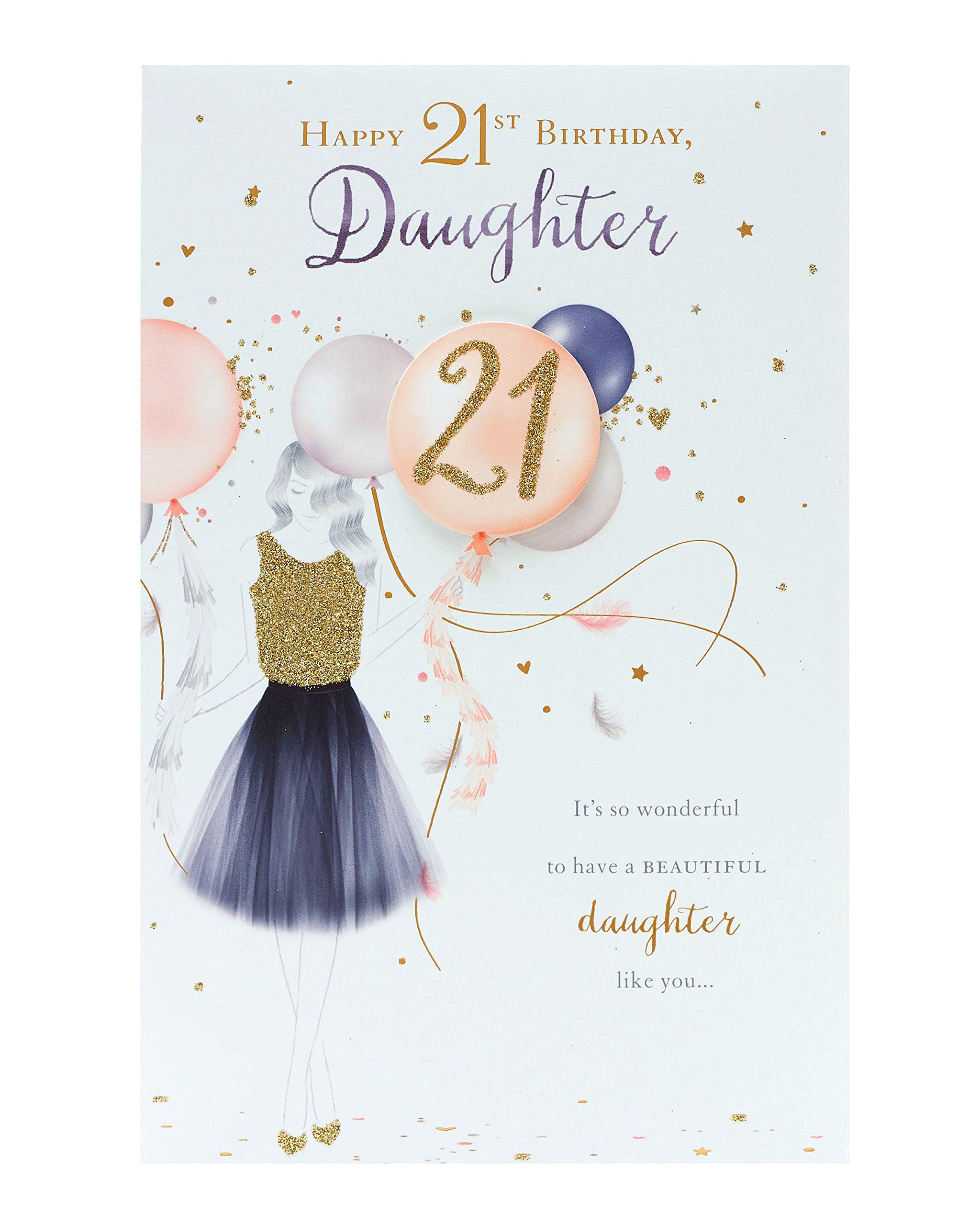 UK Greetings 21st Birthday Card for Daughter with Gold Glitter