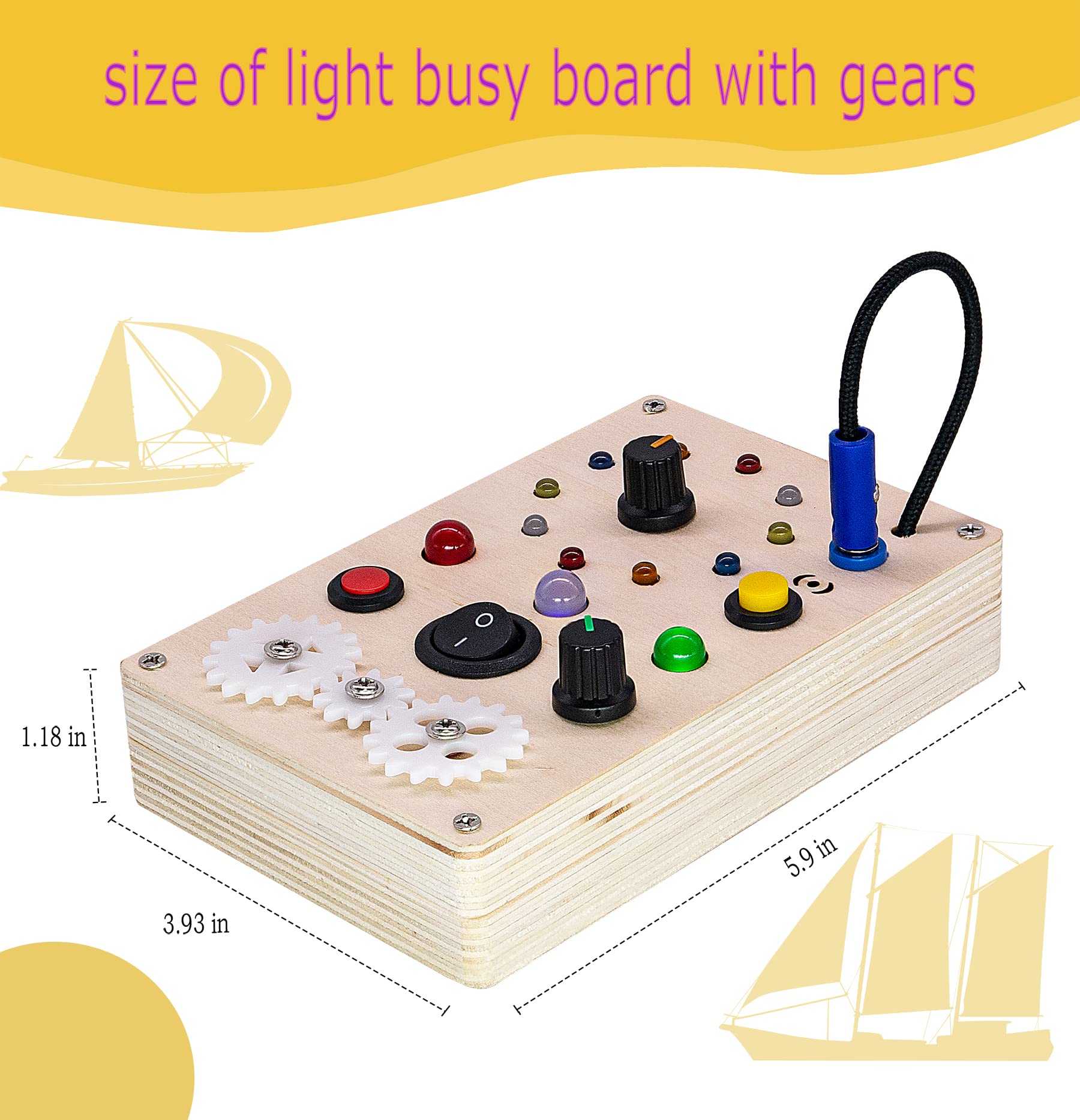 LED Light Busy Board for Baby Activity Button Switch Board Montessori Wooden Sensory Board Preschool Learning Toy