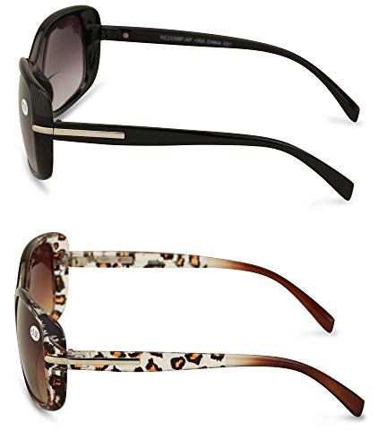 V.W.E. 2 Pairs Women Bifocal Reading Sunglasses Reader Glasses Cateye Vintage Outdoor (2 Pairs (Black/Leopard), 1.75)