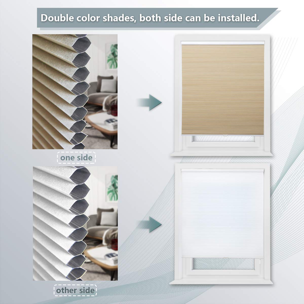 Honeycomb Blinds Cellular Shades Window Blinds and Shades Blackout Blinds Fabric Blinds for Home and Office, Beige-White, 39x64