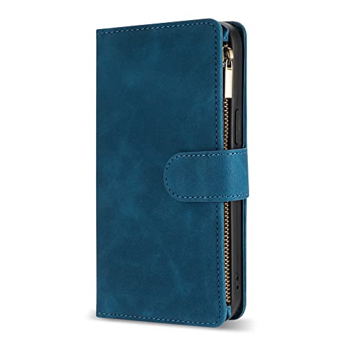 ZZXX Samsung Galaxy S23 Wallet Case with RFID Blocking Card Slot PU Leather Zipper Flip Folio with Strap Kickstand Protective Cover for Samsung Galaxy S23 Case Wallet(Blue-6.1 inch)